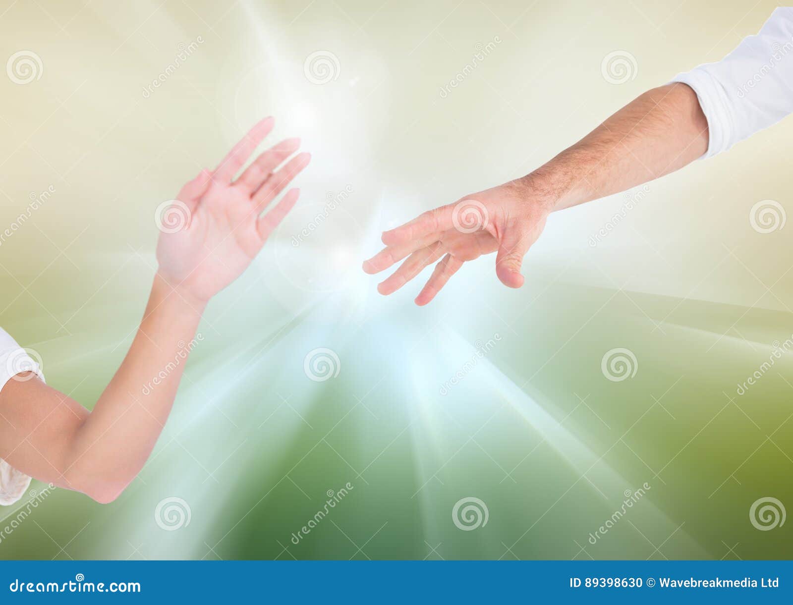 Hands Reaching for Eachother Against Abstract Background Stock Photo ...