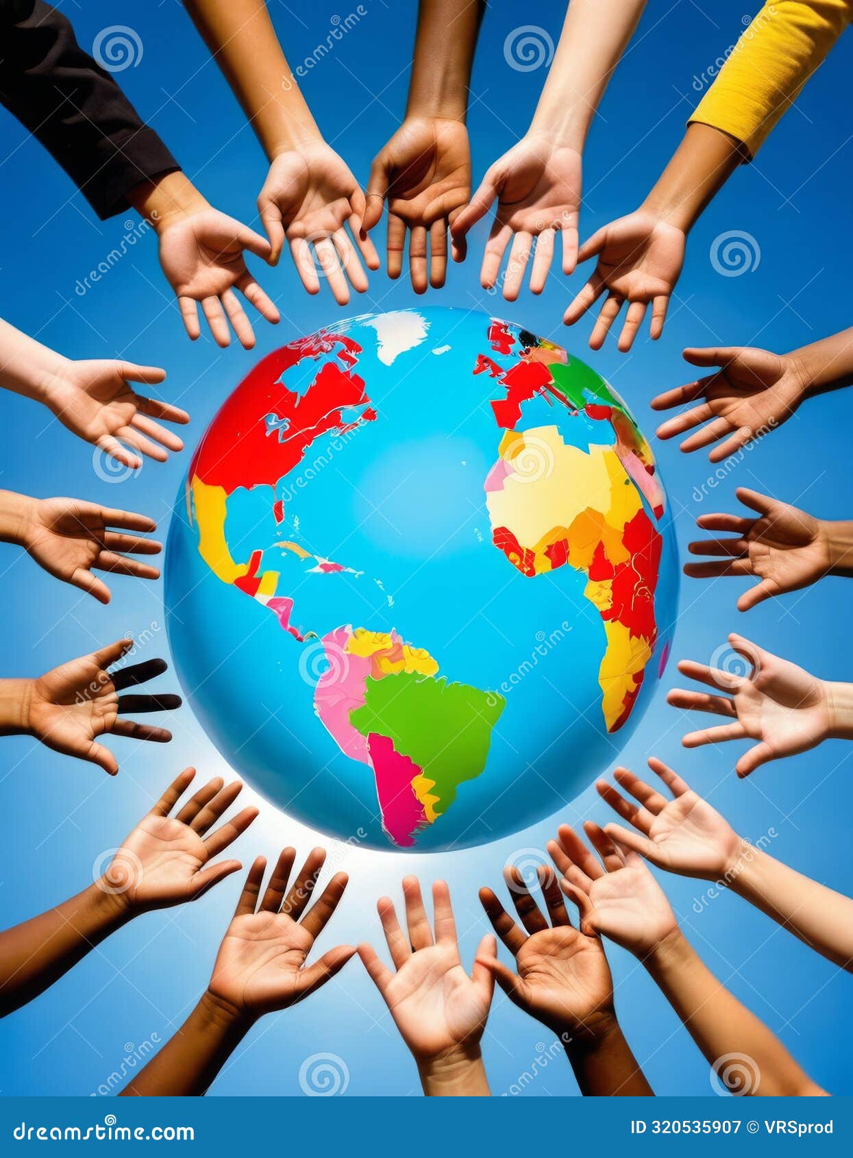 Hands Reaching for Globe Symbolizing Unity and Diversity Stock ...