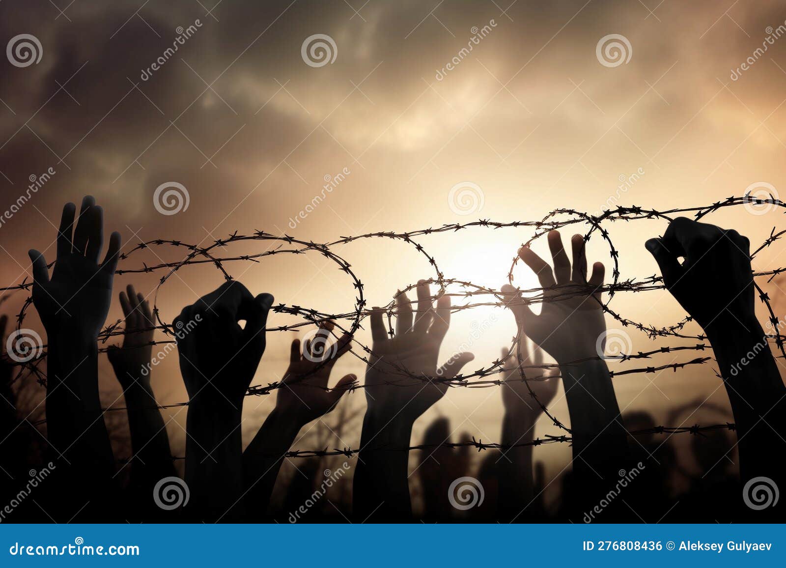 Hands Reaching Out from a Barbed Wire. AI Generation Stock Photo ...