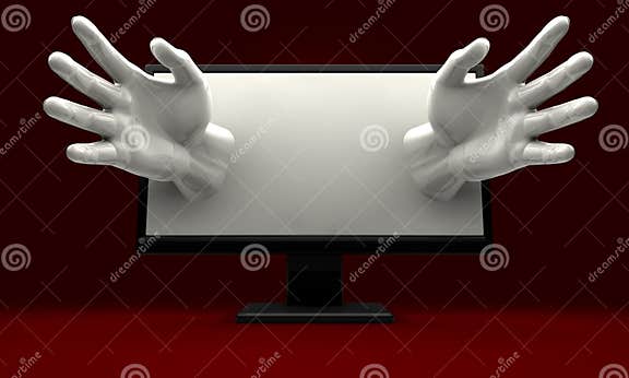 Hands Reaching Out of Computer Monitor Stock Illustration ...
