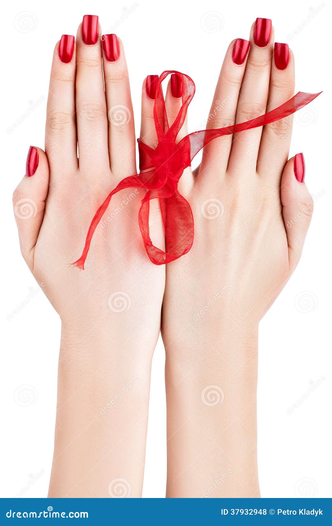 Hands with red ribbon. stock photo. Image of beautiful - 37932948