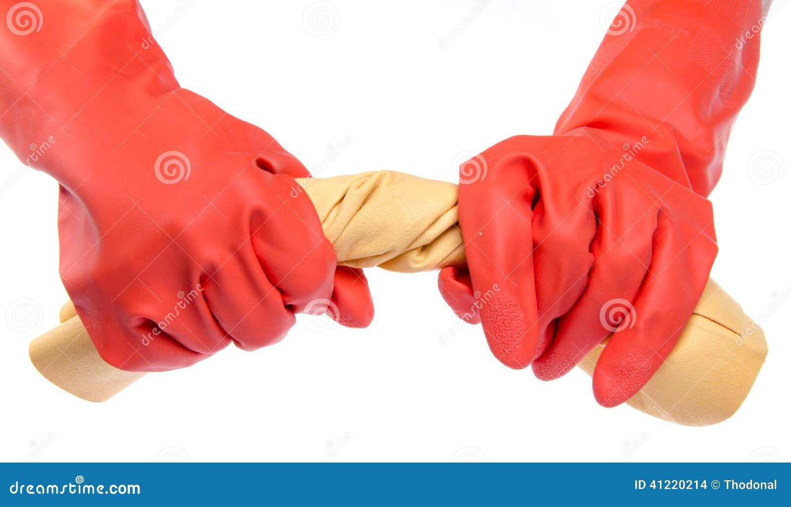 Hands in Red Rubber Gloves Wringing a Cloth Stock Photo - Image of ...