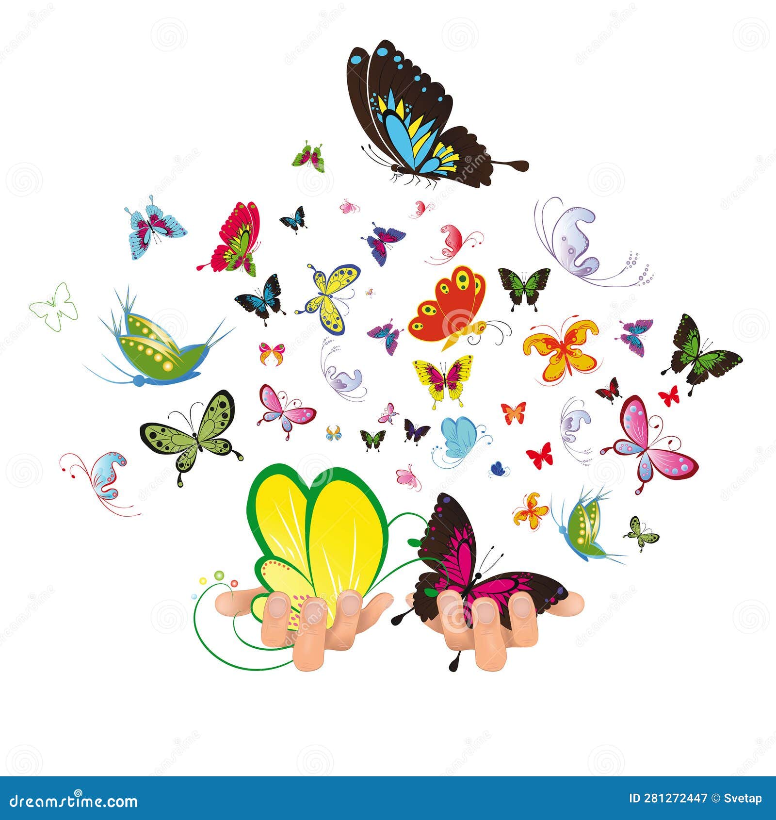 Hands Releasing Butterflies. Cartoon Vector | CartoonDealer.com #73352583