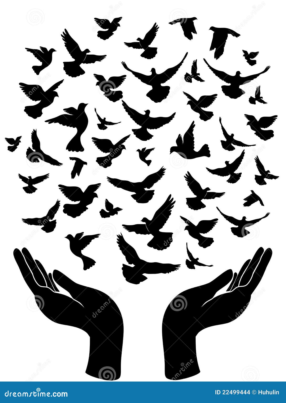 Hands Releasing Birds. Silhouette Of Two Hands And The Birds. Royalty ...