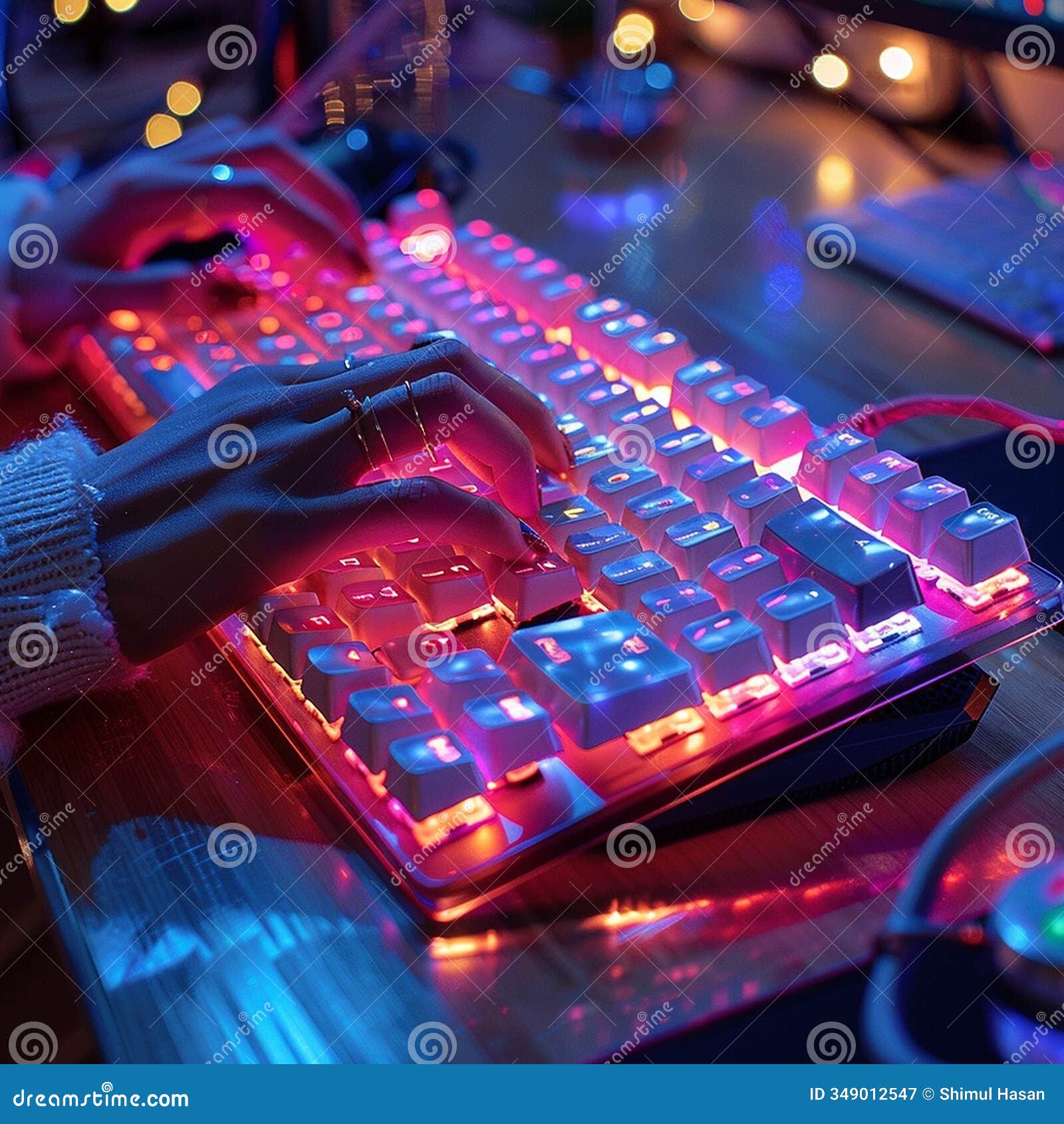 Hands on RGB Mechanical Keyboard in Modern Office Stock Illustration ...