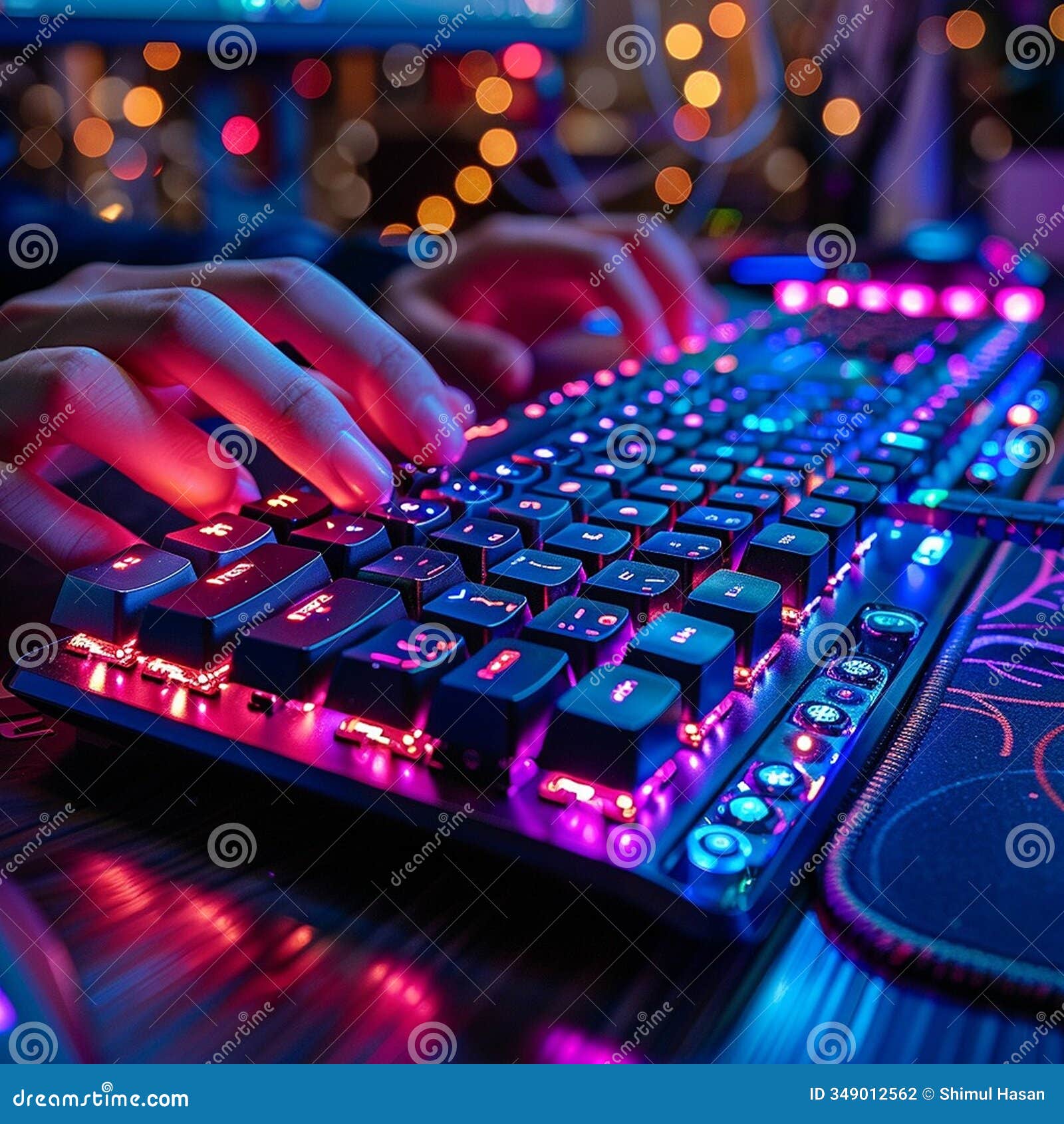 Hands on RGB Mechanical Keyboard in Modern Office Stock Illustration ...