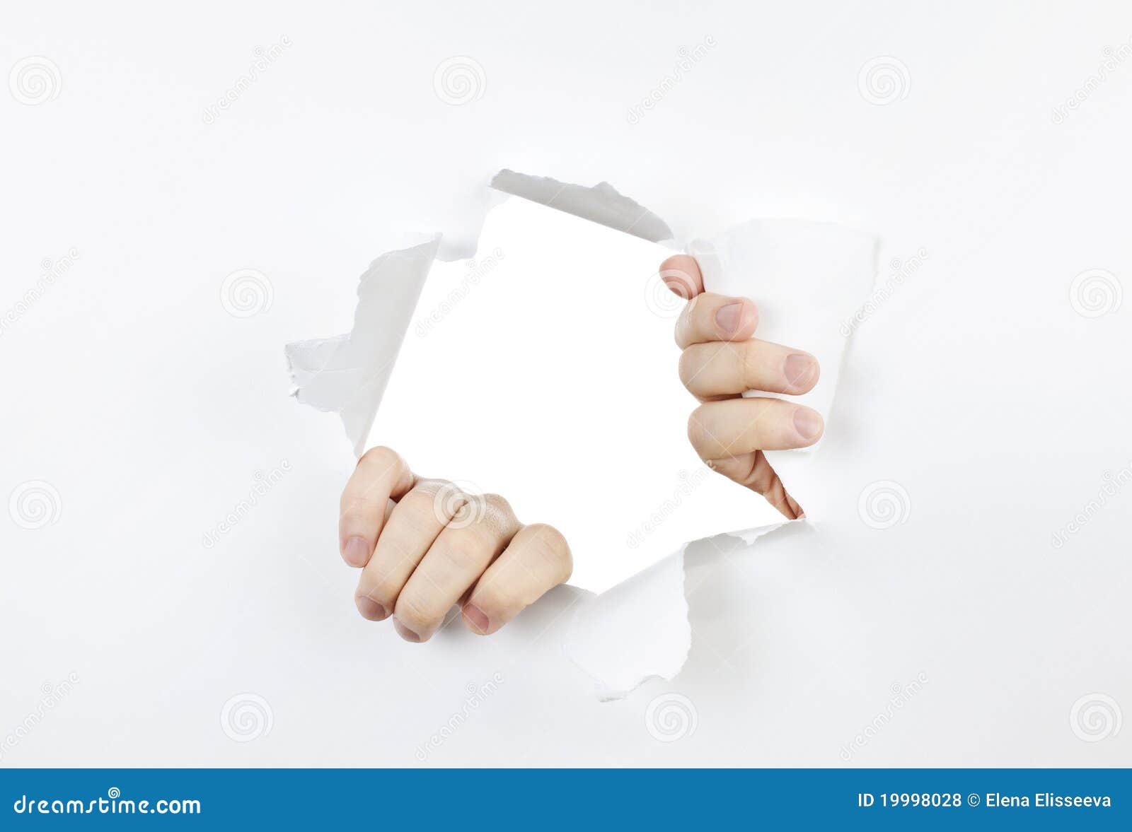 Hands Ripping through Hole in Paper Stock Photo - Image of edges ...