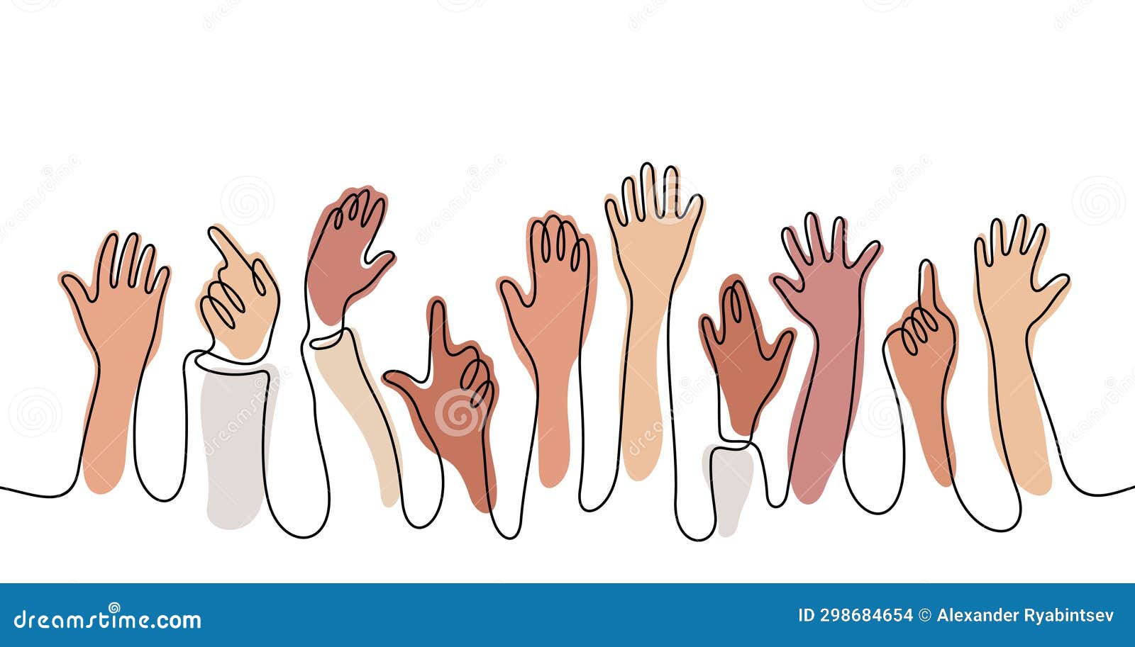 Hands Rises Up One Line Vector Illustration Stock Vector - Illustration ...