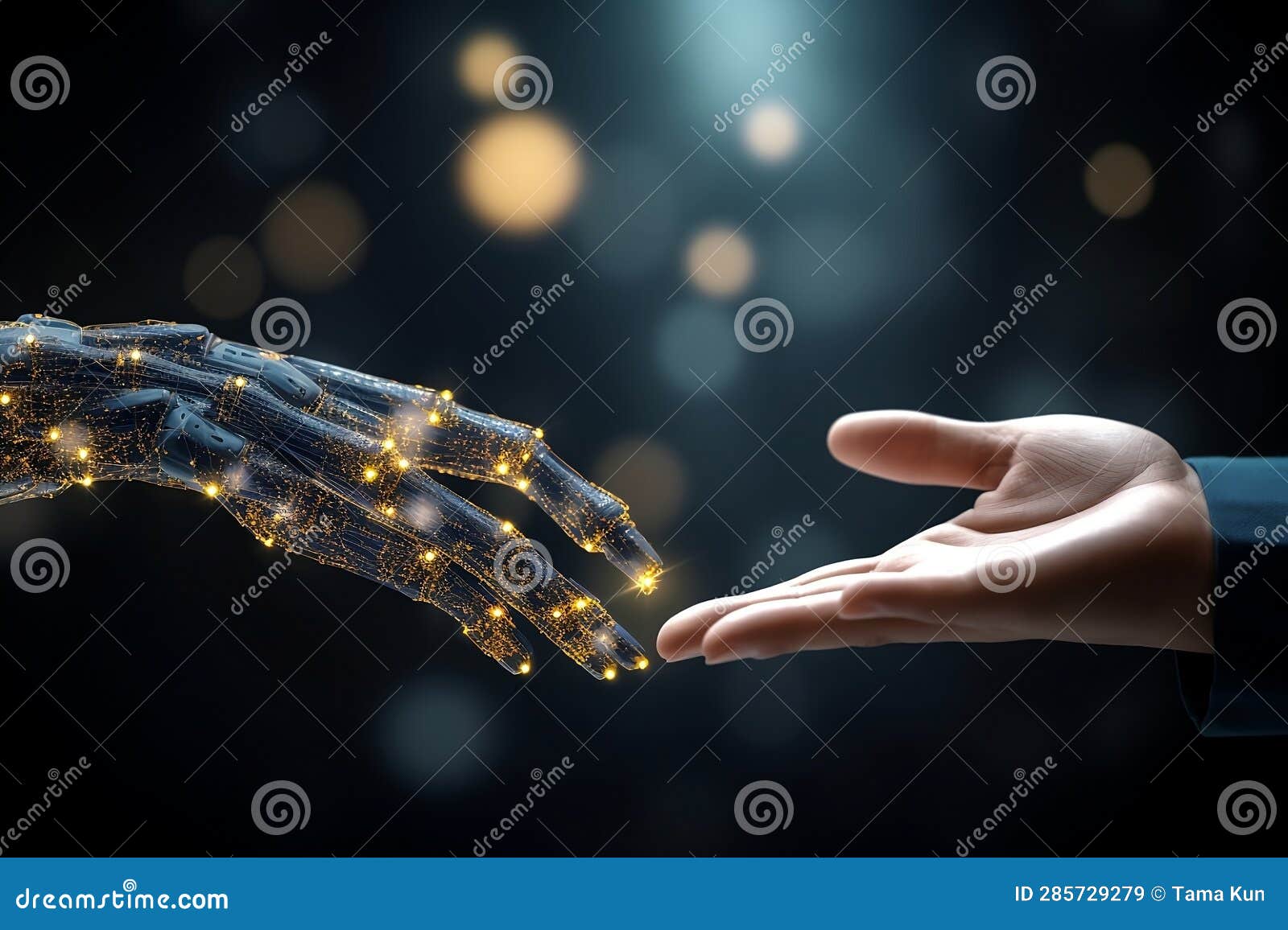Hands of Robot and Human Connecting Artificial Intelligence. Generative ...