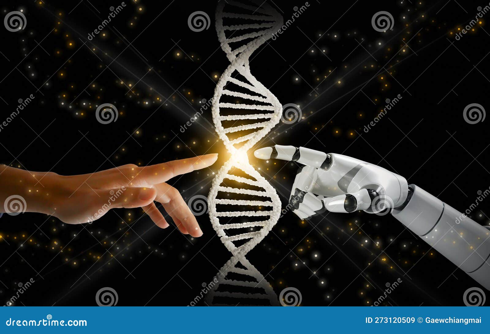 The Hands of a Robot and a Human are about To Touch on DNA To Connect ...