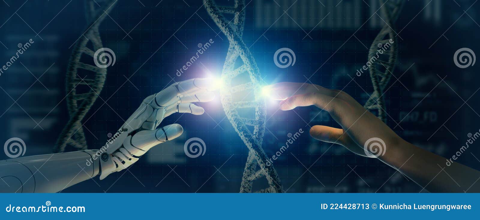 Hands of Robot and Human Touching on DNA Connecting in Virtual ...