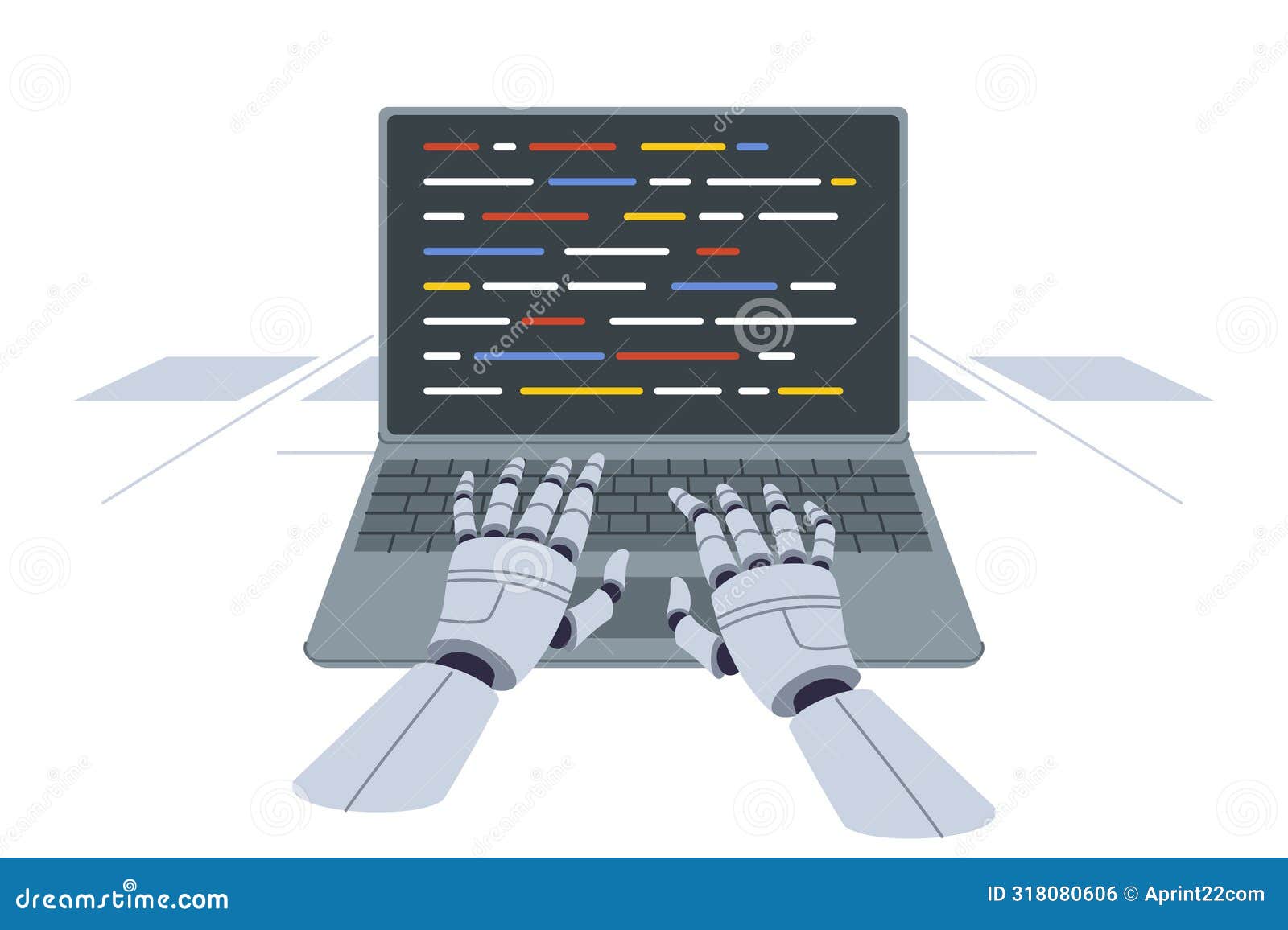 Hands of Robot Programmer Typing Code into Laptop Thanks To Development of Artificial ...