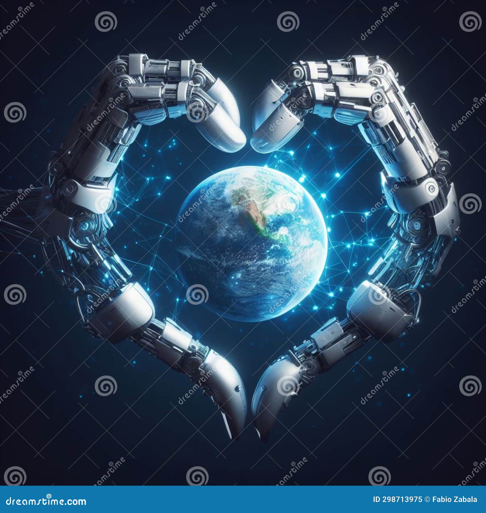 The Hands of a Robot Taking Care of Planet Earth. Stock Illustration ...
