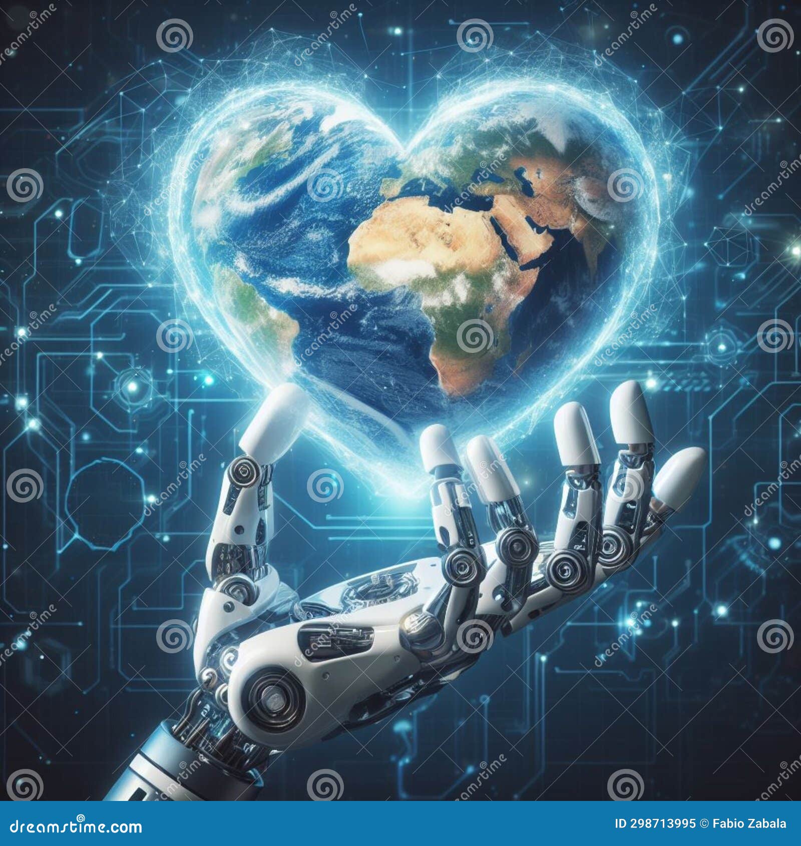 The Hands of a Robot Taking Care of Planet Earth. Stock Illustration ...