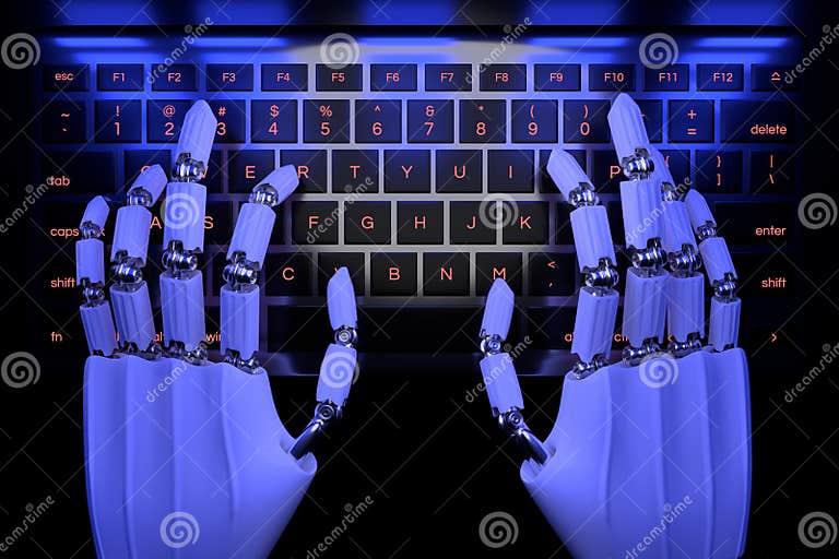 Hands of Robot Typing on Keypad. Robotic Cyborg Hand Using Keyboard ...