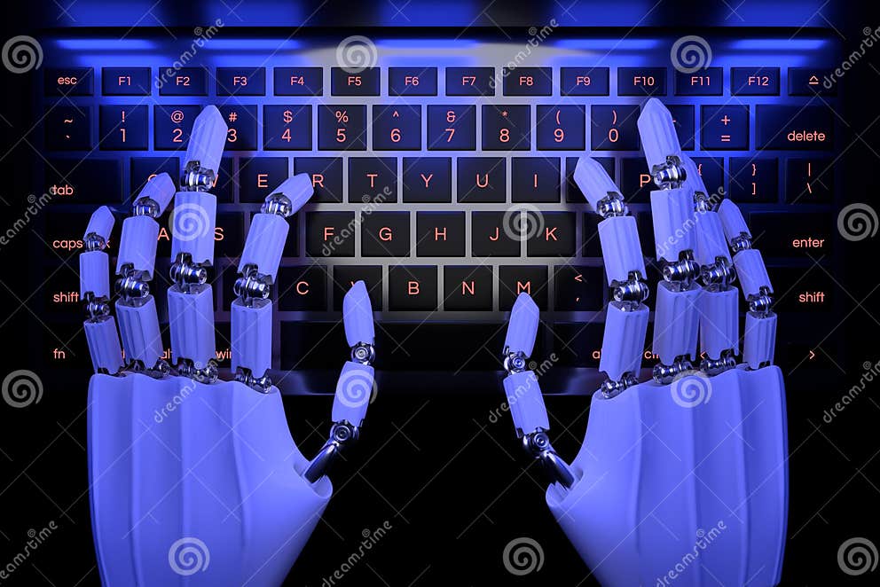 Hands of Robot Typing on Keypad. Robotic Cyborg Hand Using Keyboard ...