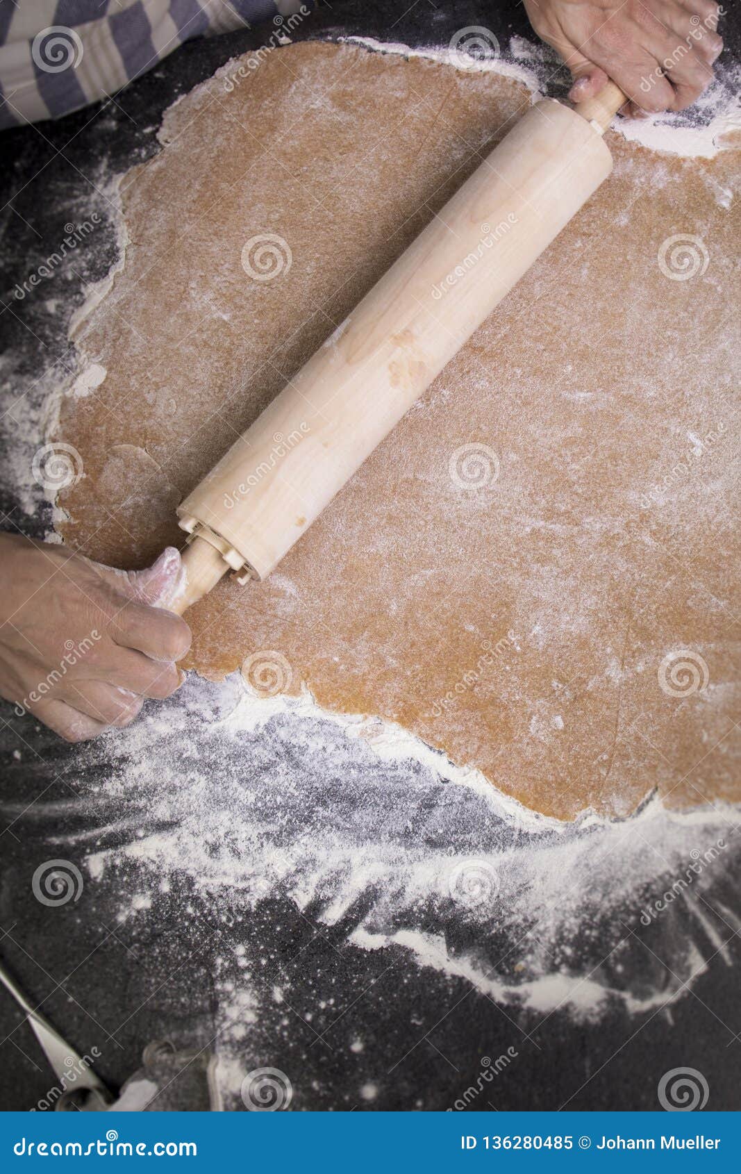 Hands Rolling Out Dough in Flour Stock Image - Image of cook ...