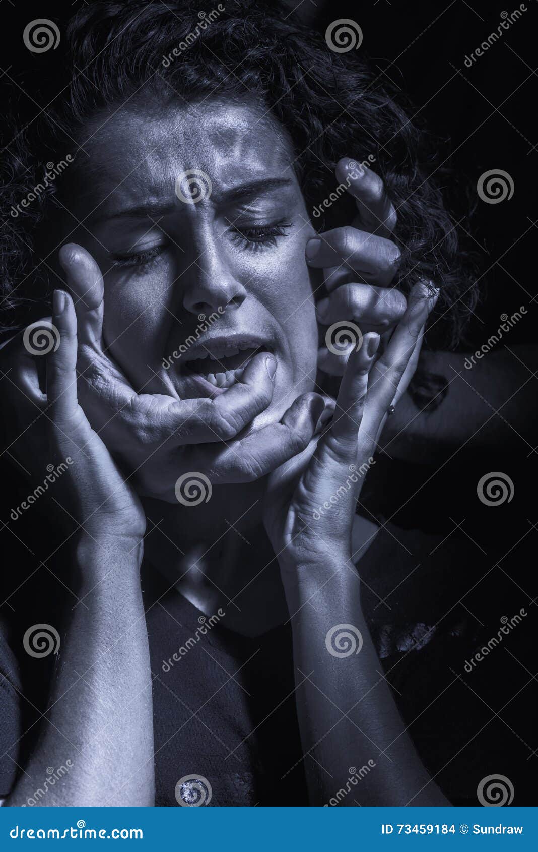 Hands Roughly Touching Woman S Head Stock Photo - Image of touching ...