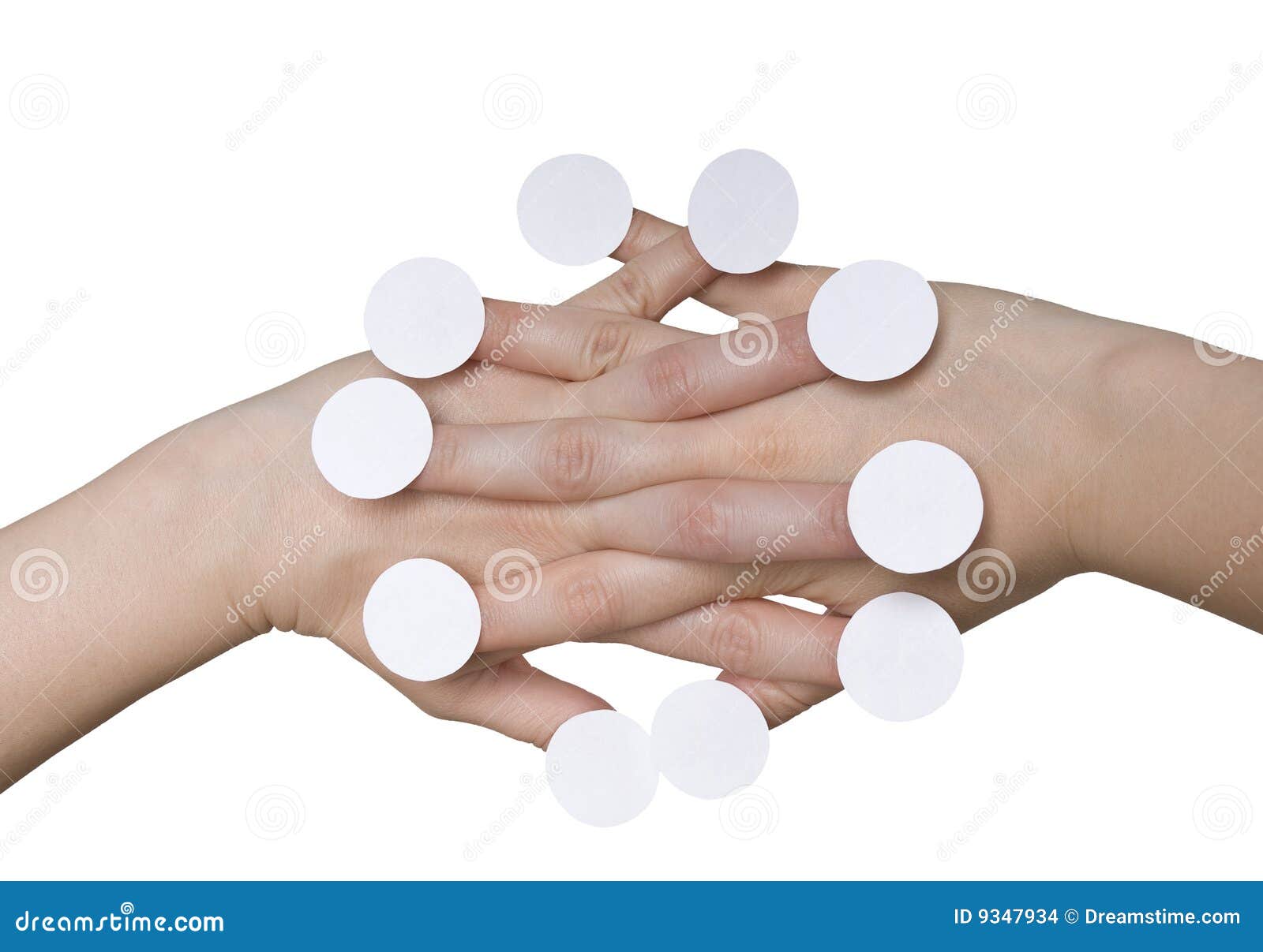 Hands with Round Papers on Fingertips Stock Photo - Image of ...