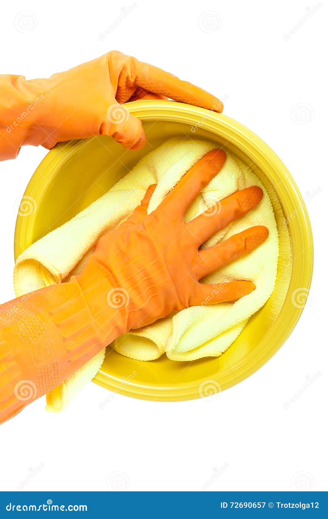 Hands in Rubber Gloves Washing the Plastic Dish Towel Stock Image ...