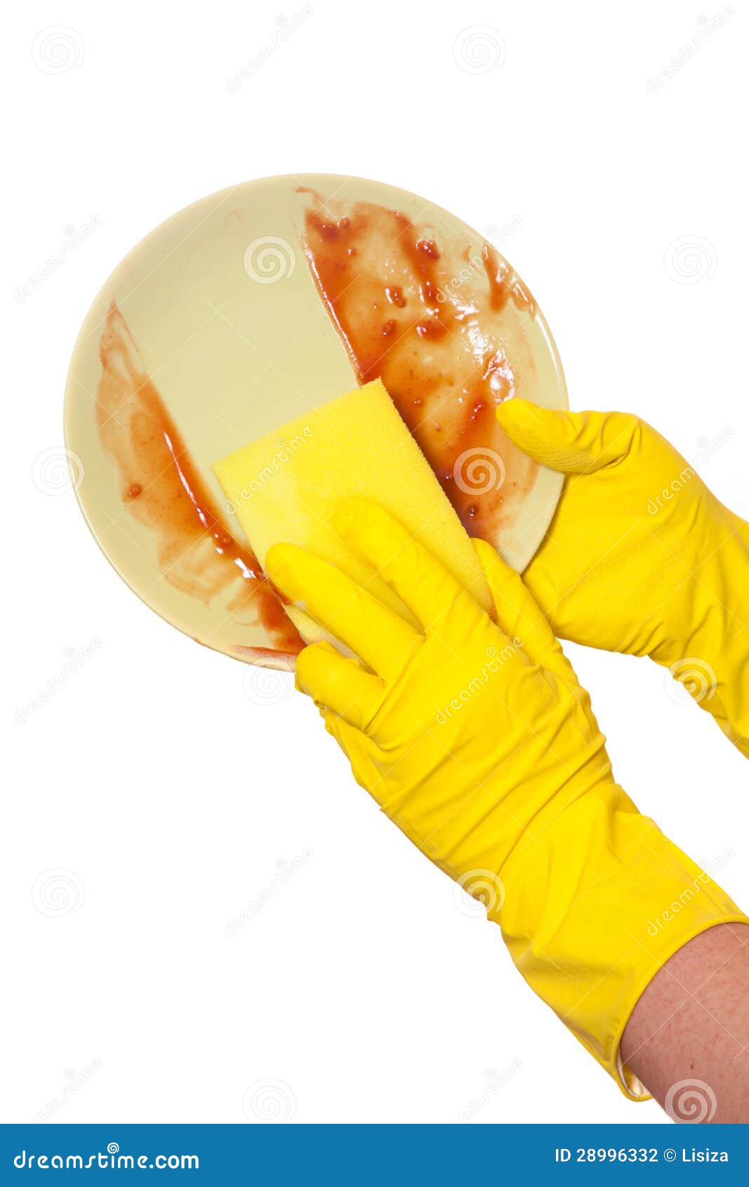 Hands in Rubber Yellow Gloves Washing Dirty Plate with Sponge is Stock ...