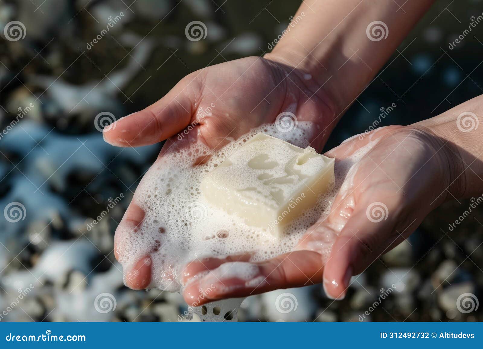 Hands Rubbing Solid Shampoo Bar To Create Foam on Hands Stock Photo ...