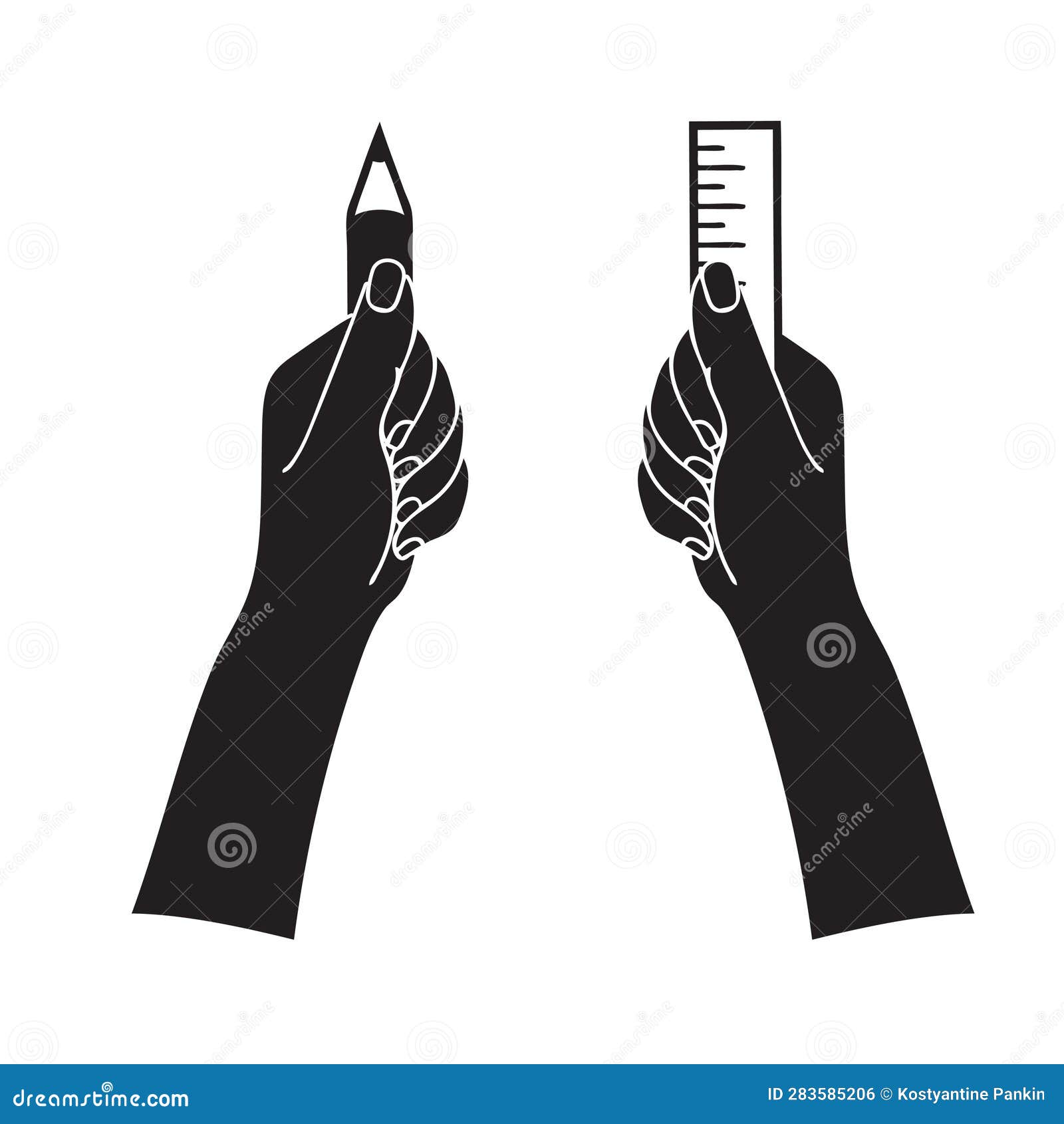 Hands with Ruler and Pencil Stock Vector - Illustration of draw ...