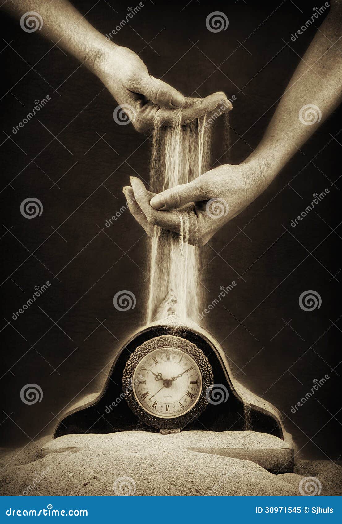 Hands with sand and clock stock image. Image of background - 30971545