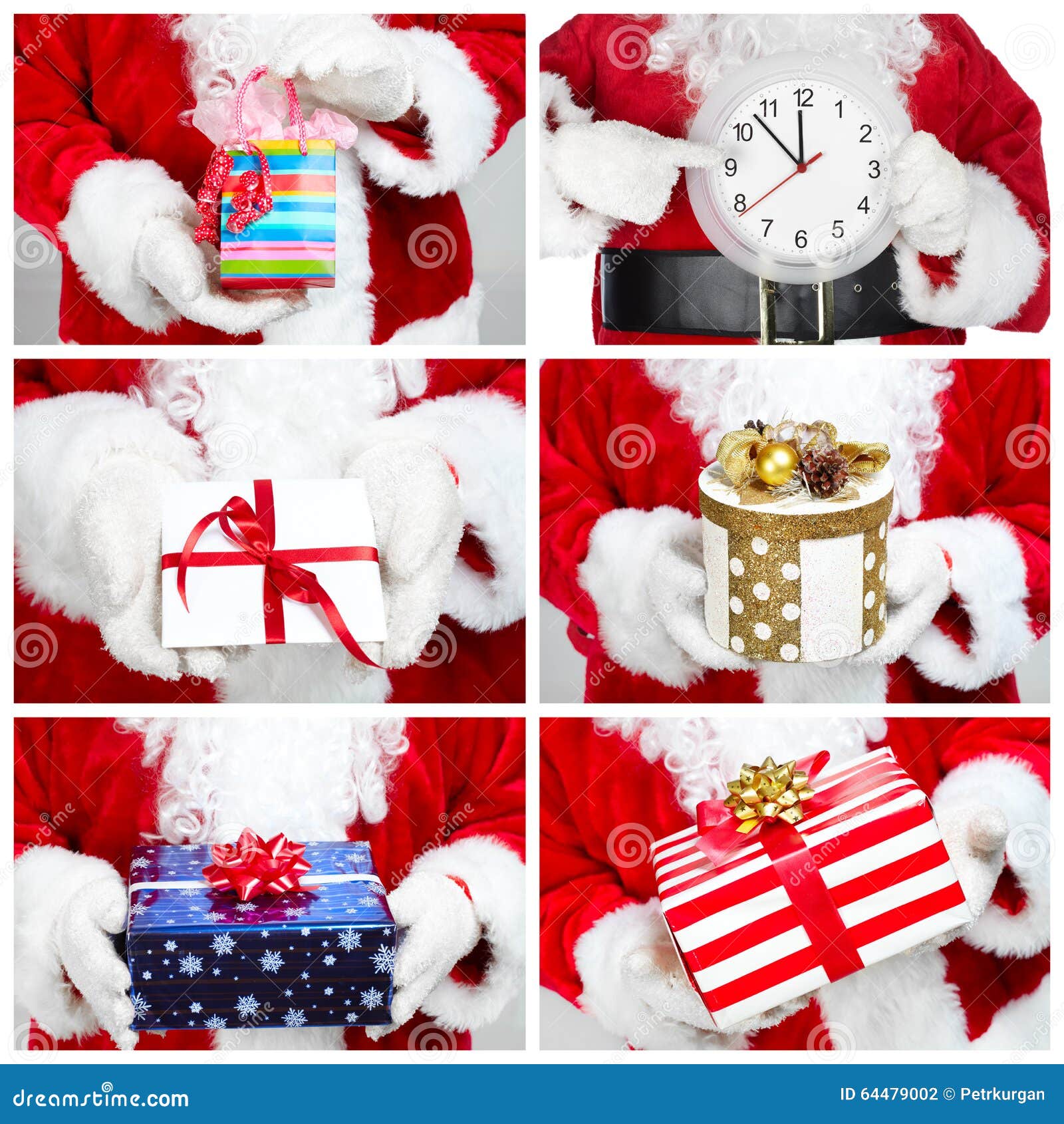 Hands of Santa Claus with Gift. Collage Stock Photo - Image of collage ...