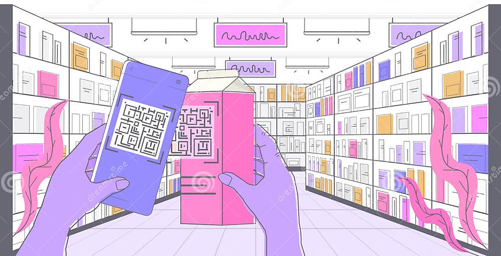 Hands Scanning QR Code on Milk Package Electronic Digital Technology ...