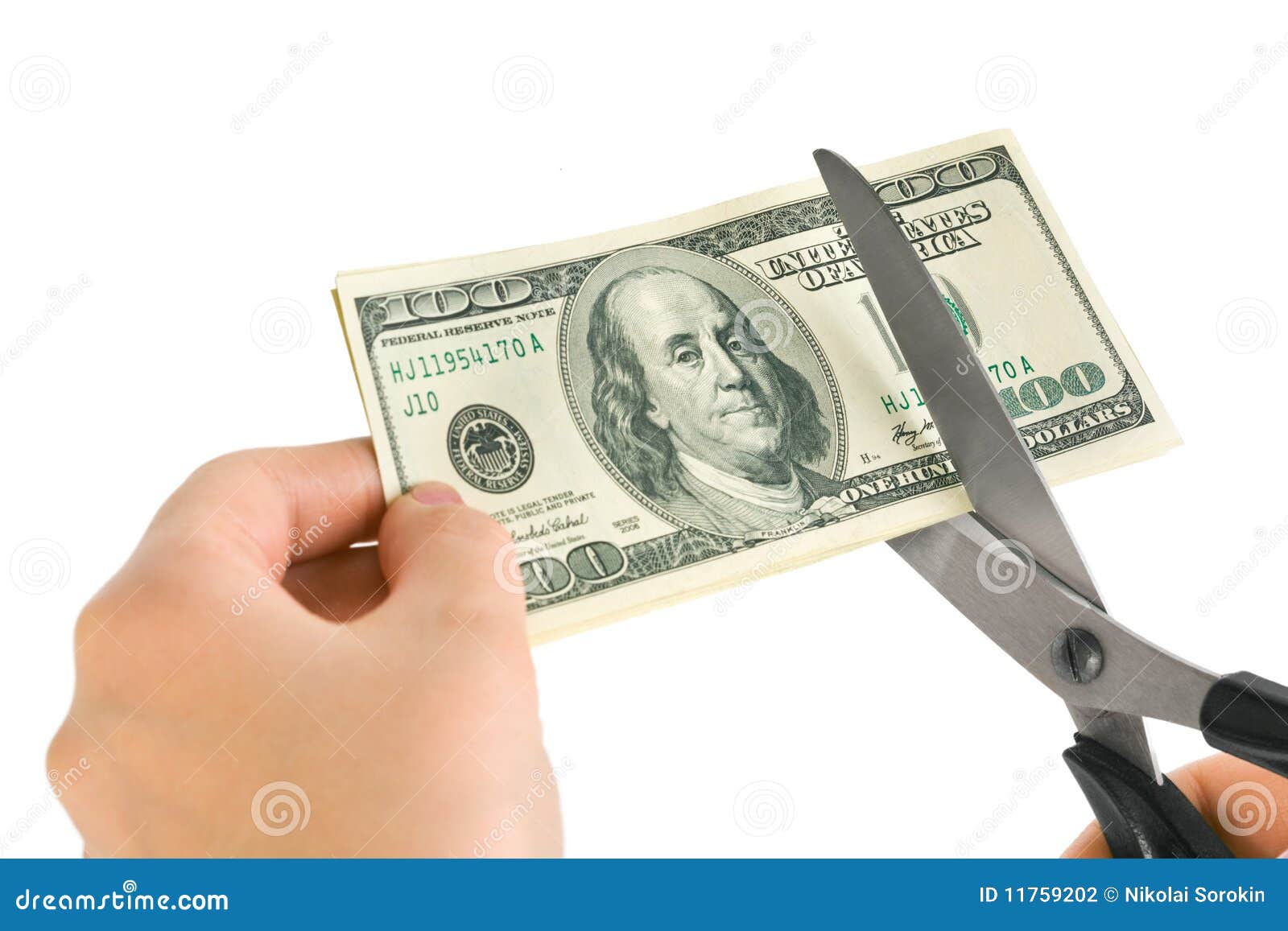 Hands with Scissors Cutting Money Stock Photo - Image of abstract, idea ...
