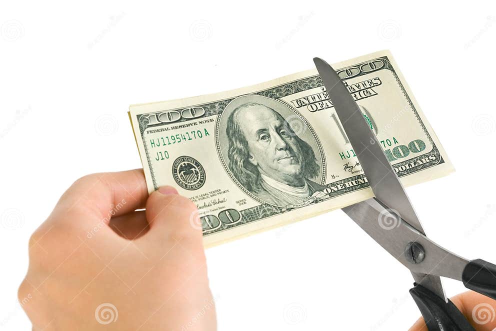 Hands with Scissors Cutting Money Stock Photo - Image of abstract, idea ...