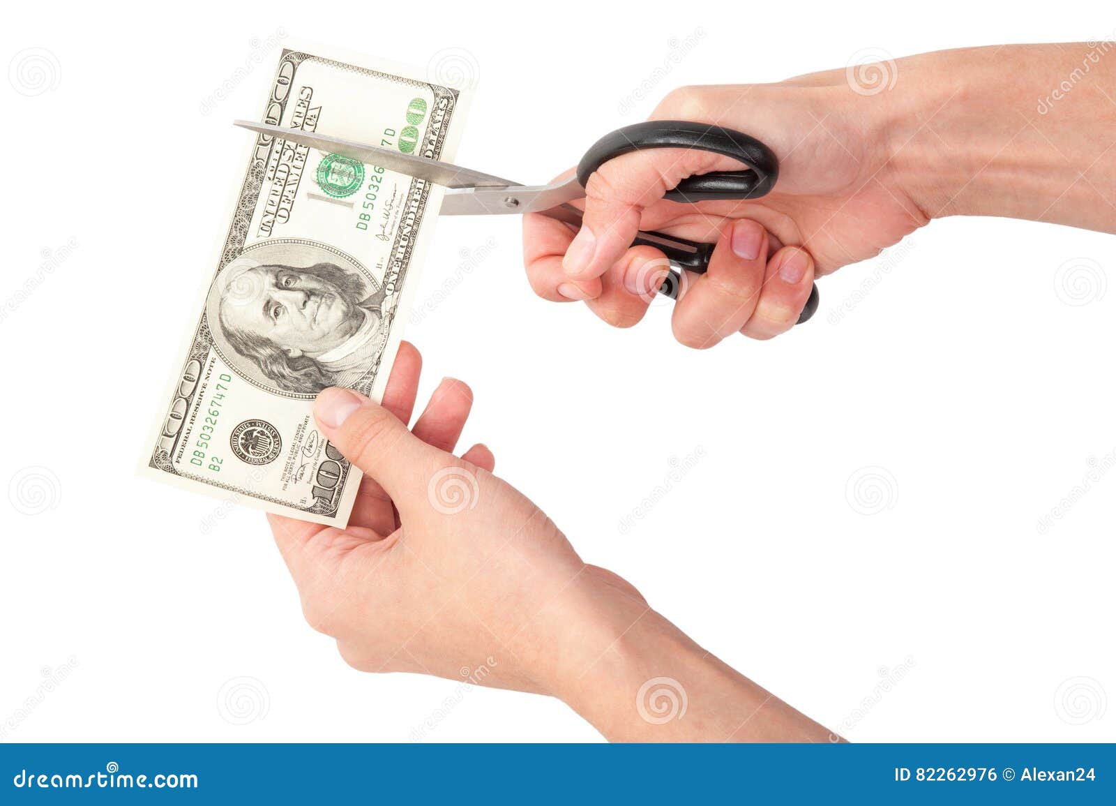 Hands with Scissors Cutting Money Stock Photo - Image of market, buying ...