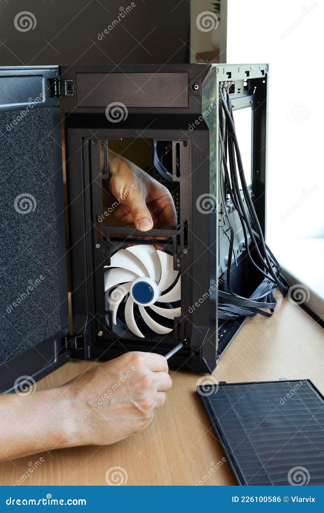 Hands Cooling Fan of Computer Case when Assembling PC Stock Photo ...