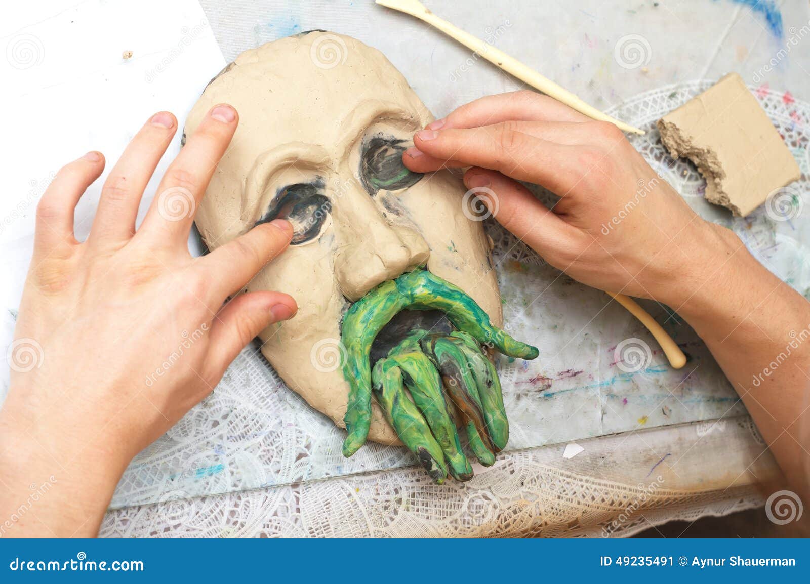 Hands Sculpting Plasticine Form of Face Stock Image - Image of shape ...