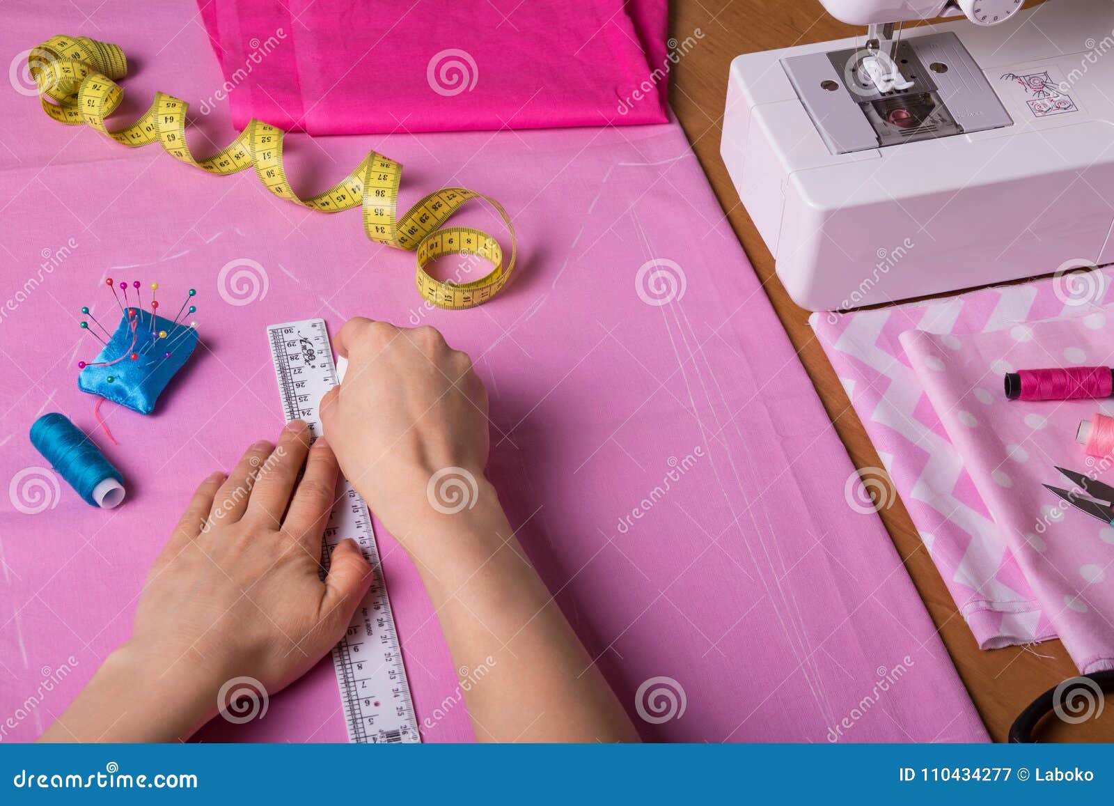 Hands Of Seamstress Drawing Templates Royalty-Free Stock Image ...