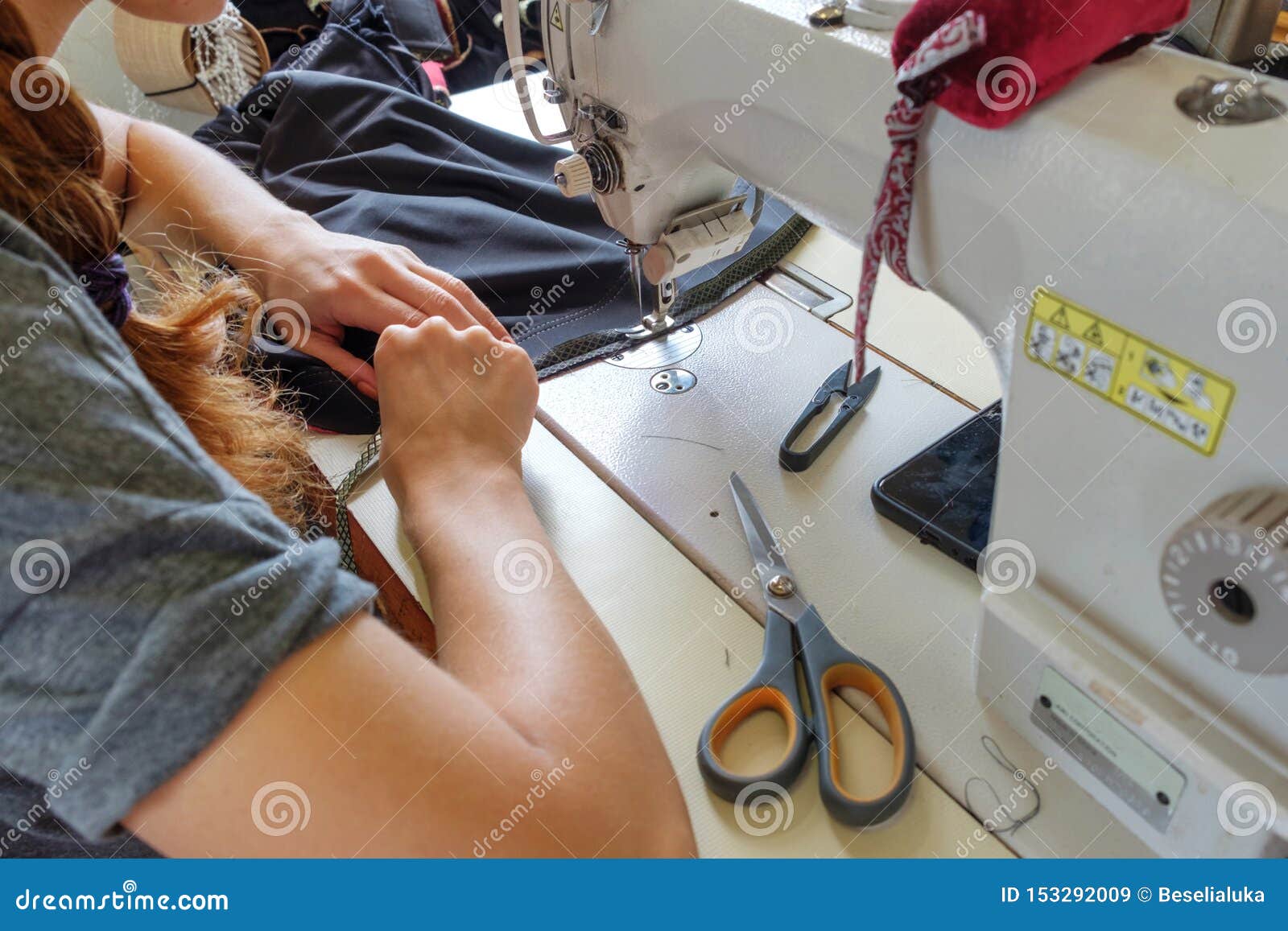 Seamstress Sewing with Sewing Machine Stock Image - Image of female ...