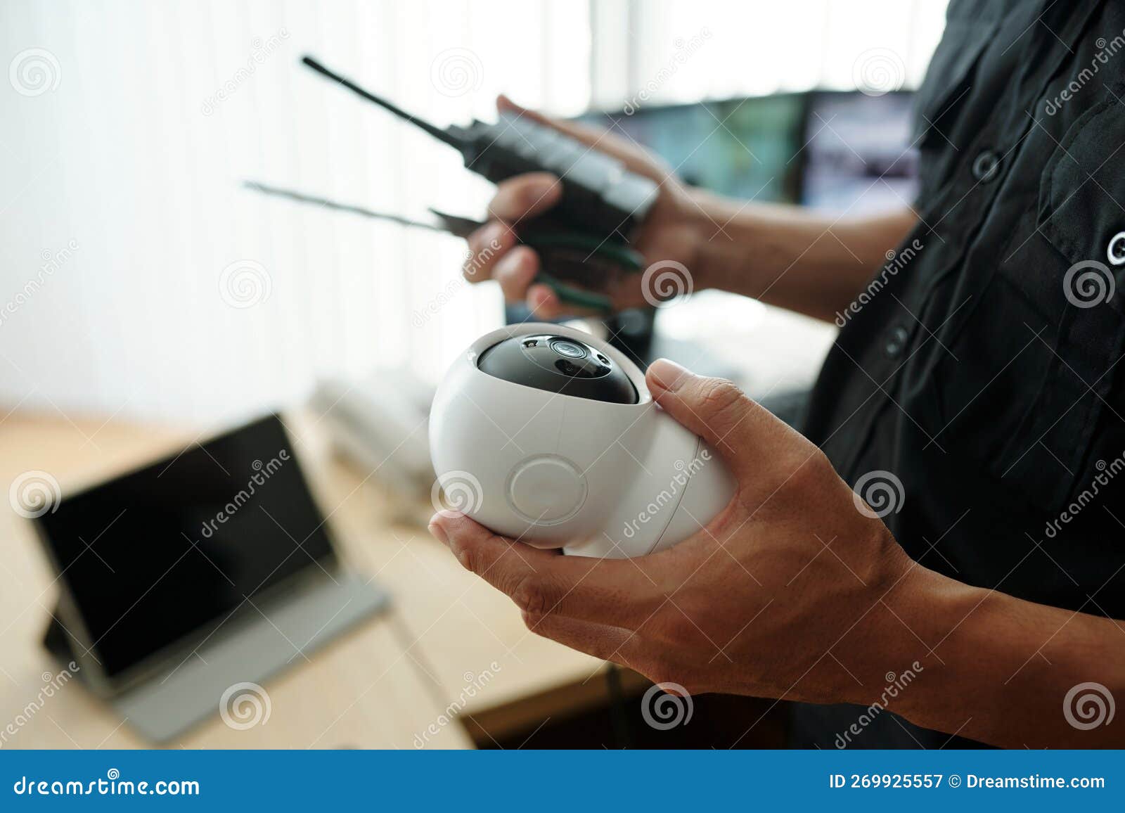 Guard Holding Surveillance Equipment Stock Image - Image of alarm ...