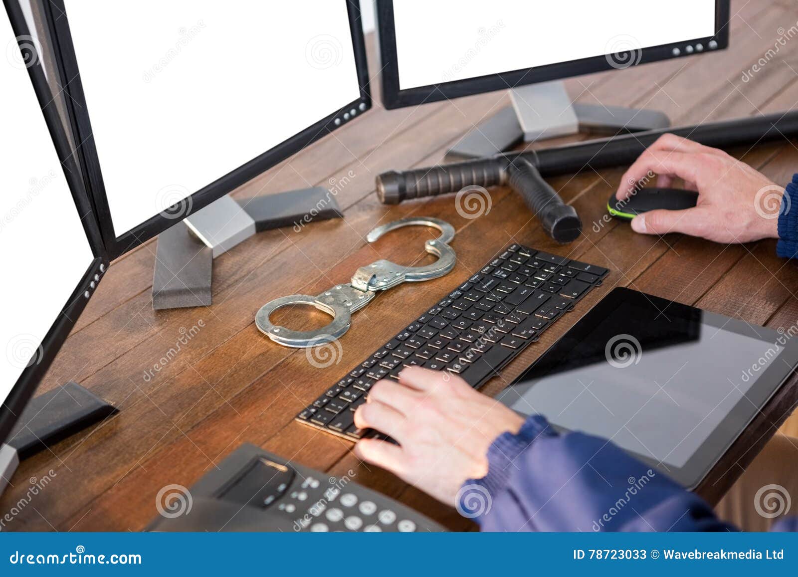 Hands of Security Officer Using Computer Stock Image - Image of digital ...