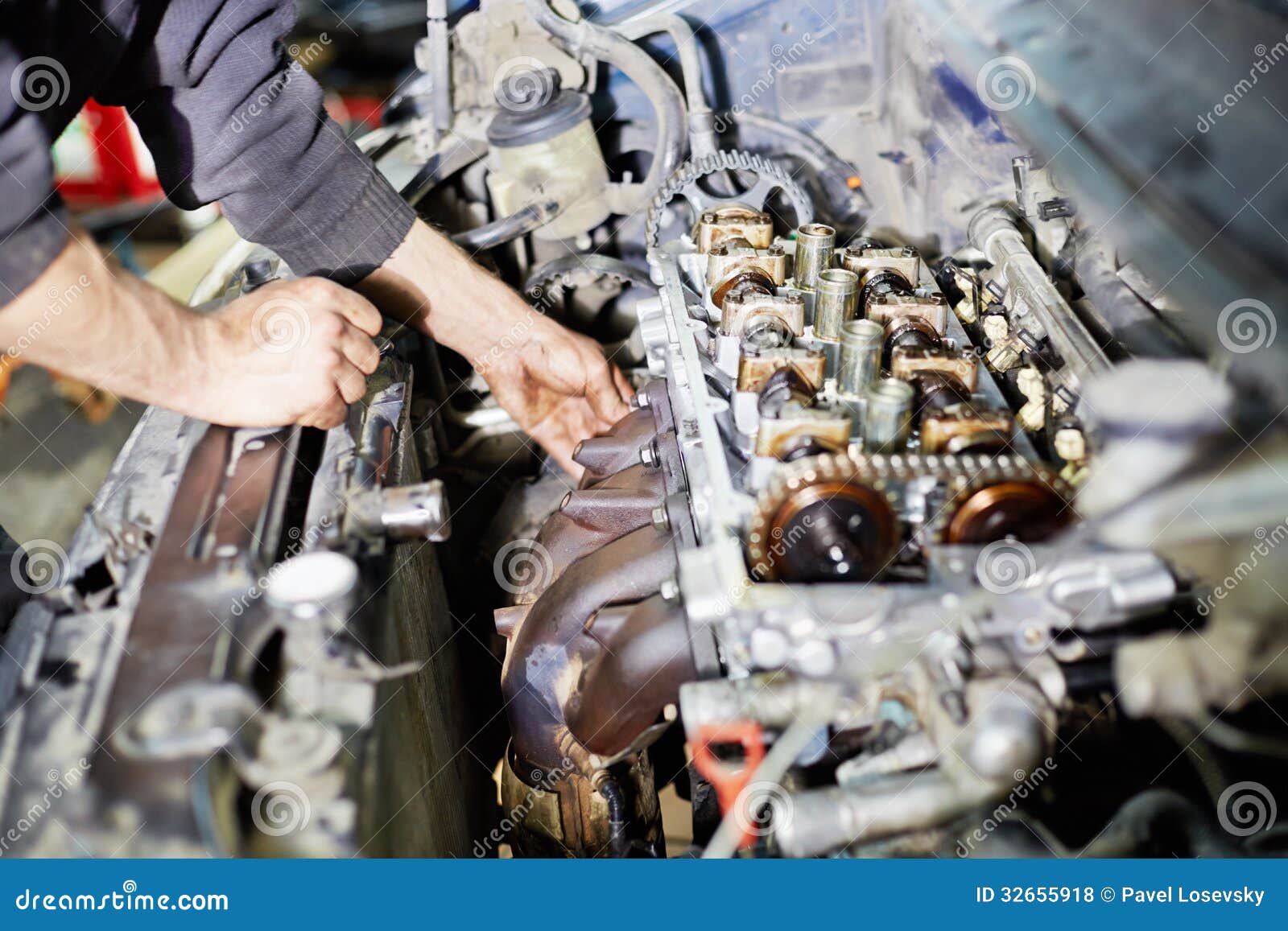 Hands servicing car engine stock photo. Image of gasoline - 32655918