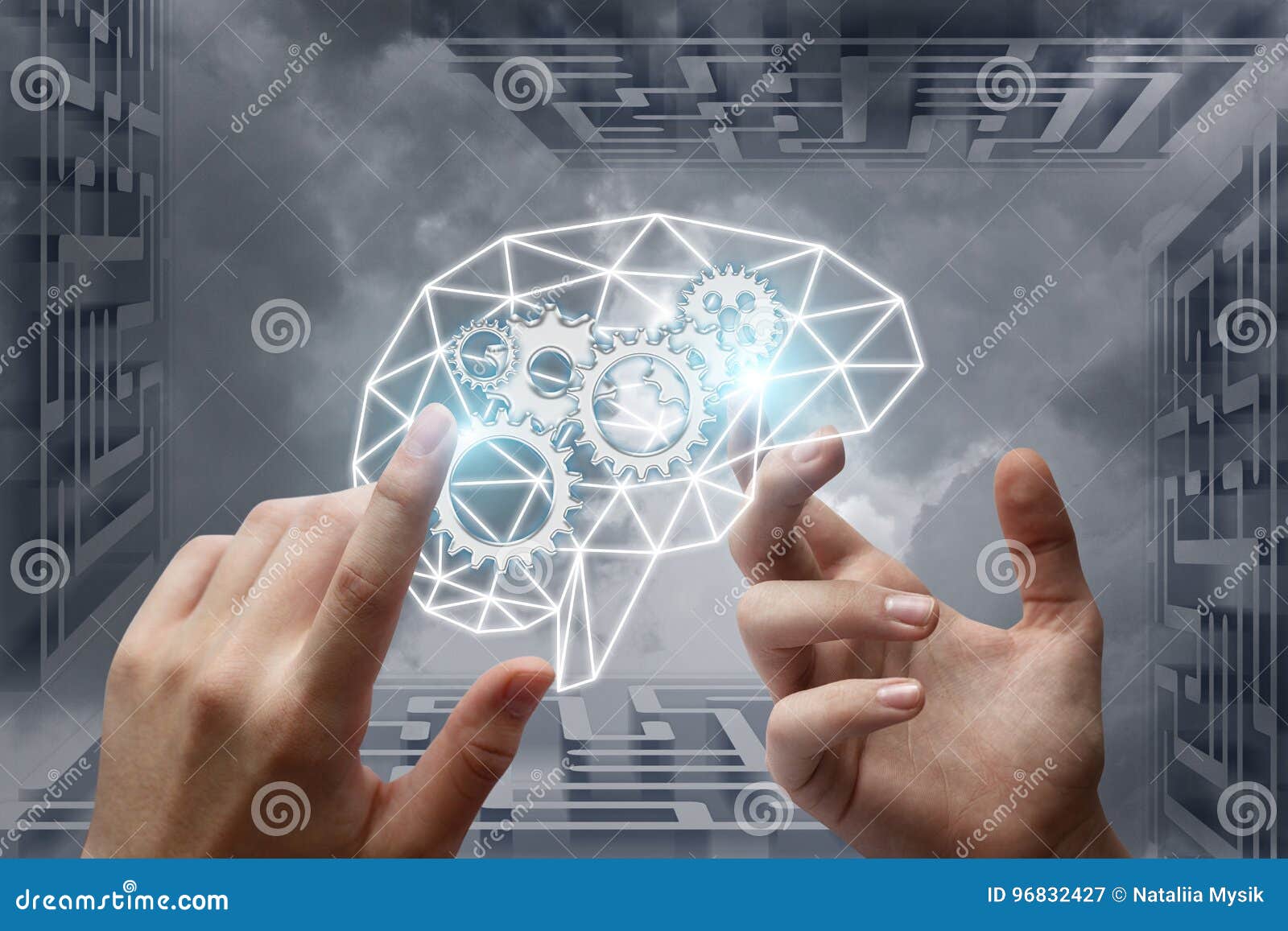 Hands Set Up the Mechanism of Thinking . Stock Image - Image of ...