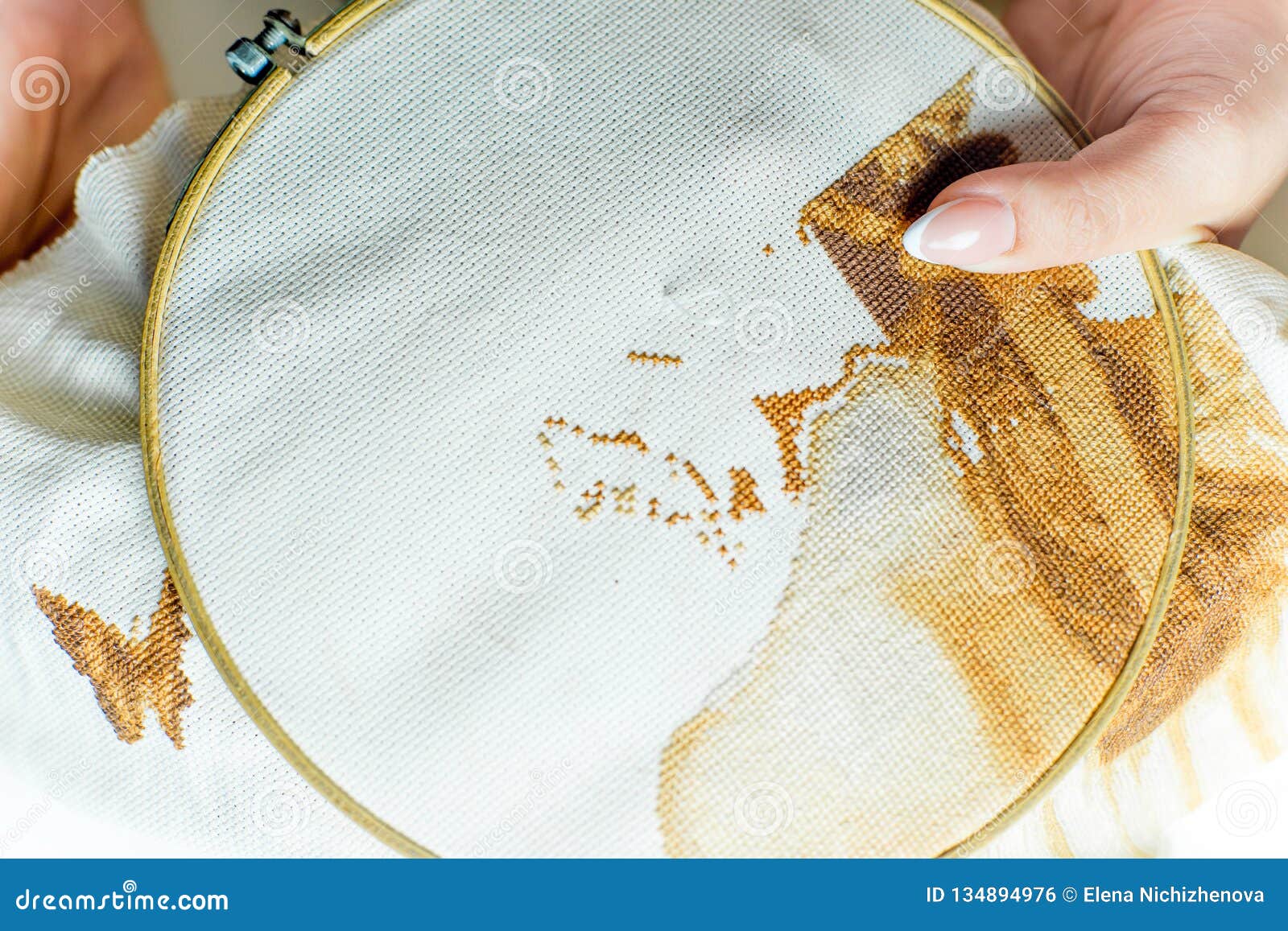 Hands are Sewing with Thread and Needle Stock Photo - Image of string ...