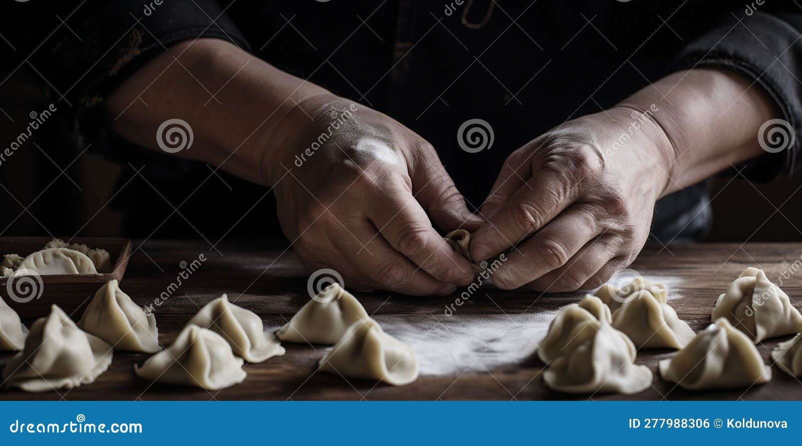 Hands Shape a Doughy Mixture into Perfect Dumplings, Following a ...