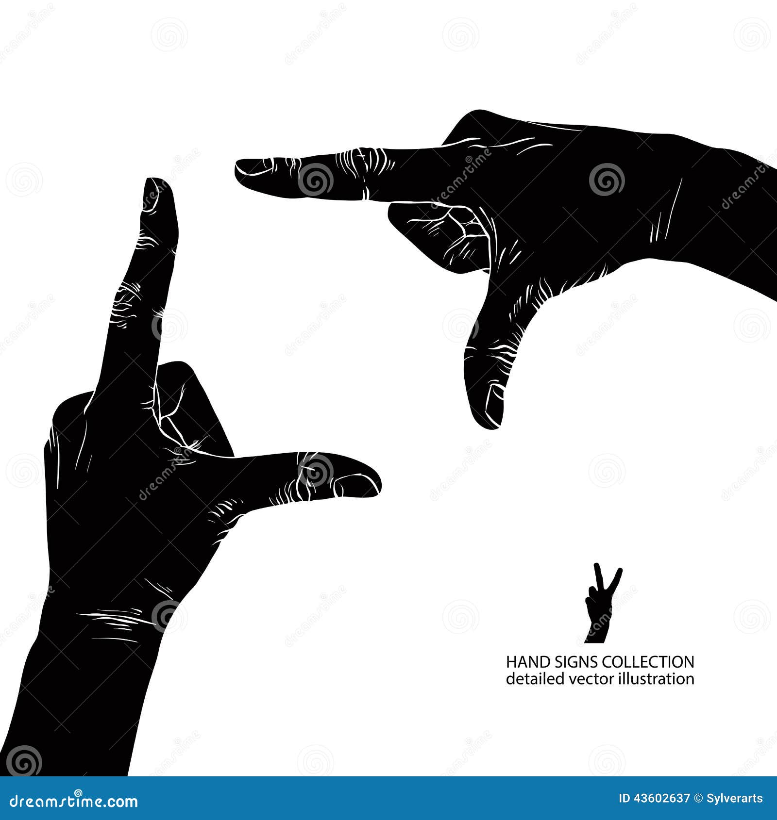 Hands Shaped in Viewfinder, Detailed Black and White Vector ...
