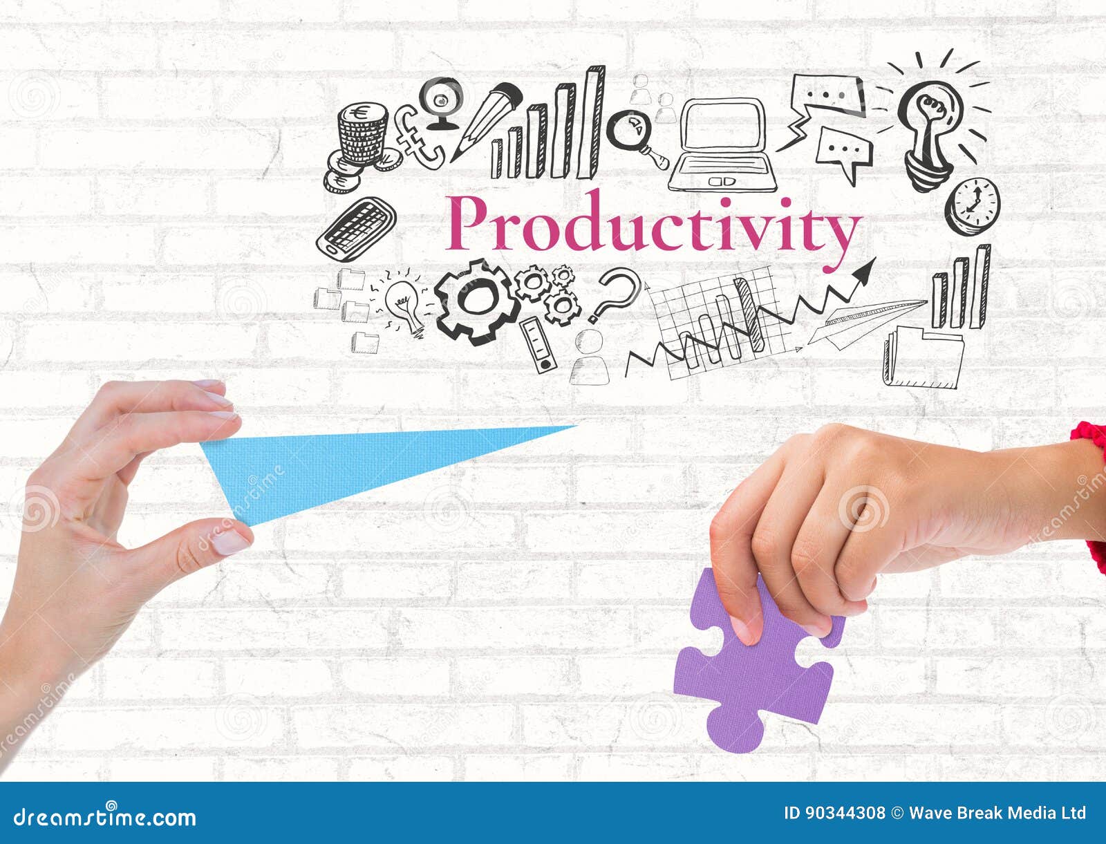 Hands with Shapes and Productivity Text with Drawings Graphics Stock ...