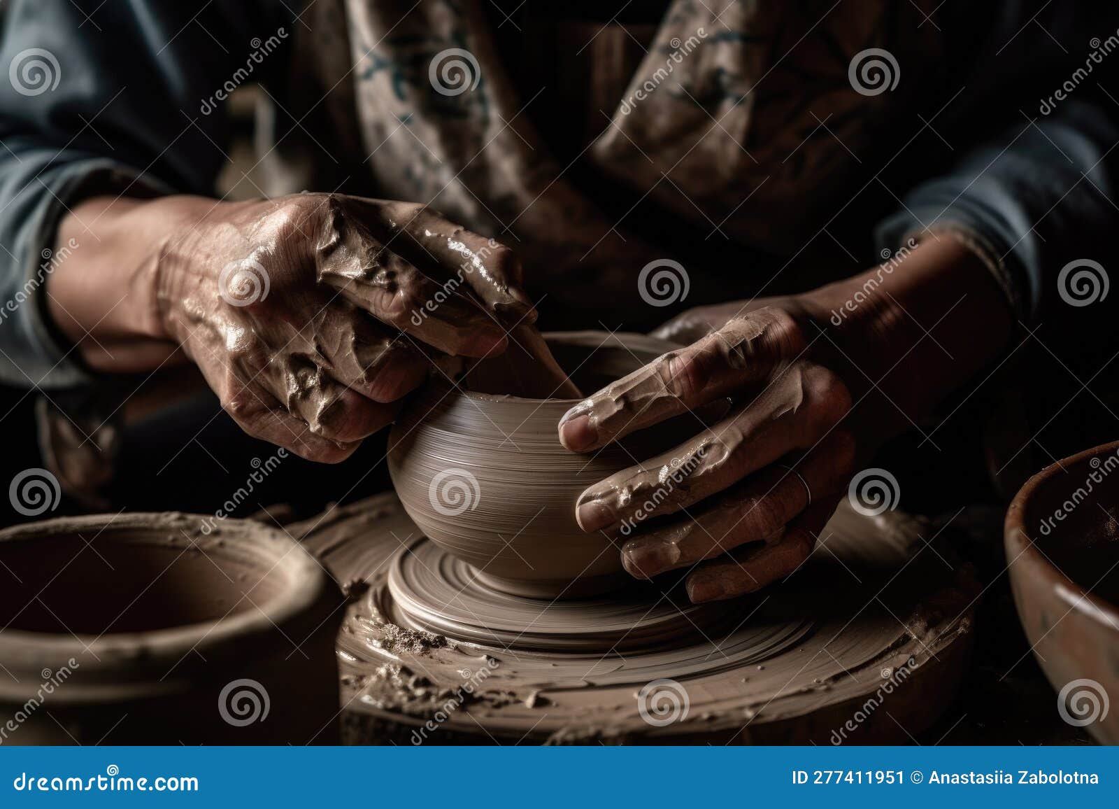 Hands Shaping Clay into a Bowl. Generative AI Stock Illustration ...