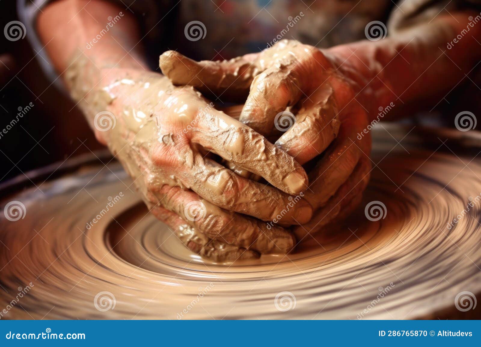 Hands Shaping Clay on Potters Wheel, Motion Blur Stock Illustration ...