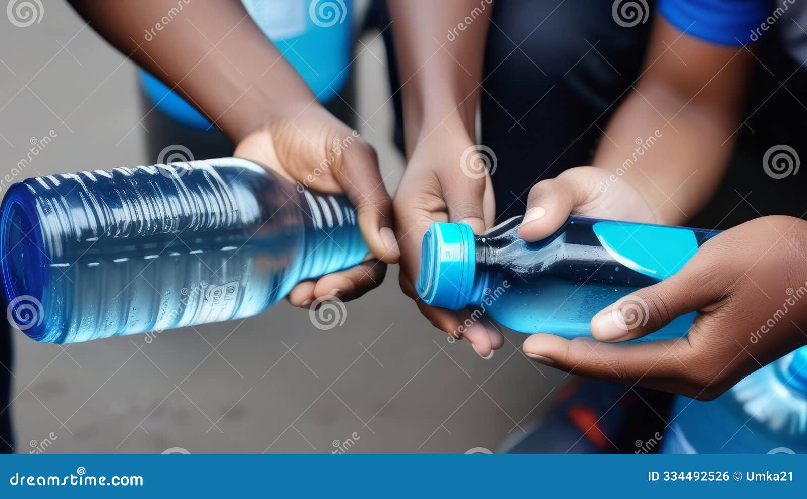 Hands Sharing Water Bottles: Teamwork and Hydration for Outdoor ...