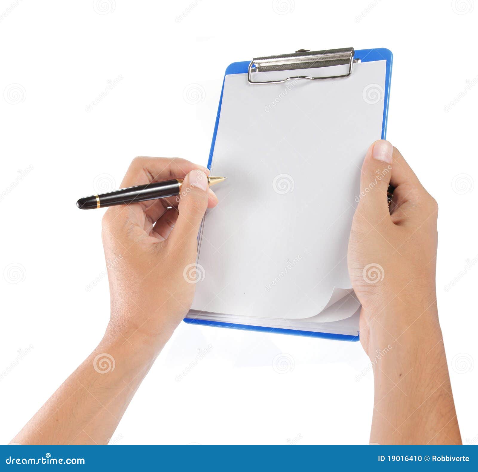 Hands with Sheet of Paper on Clipboard Stock Photo - Image of path ...