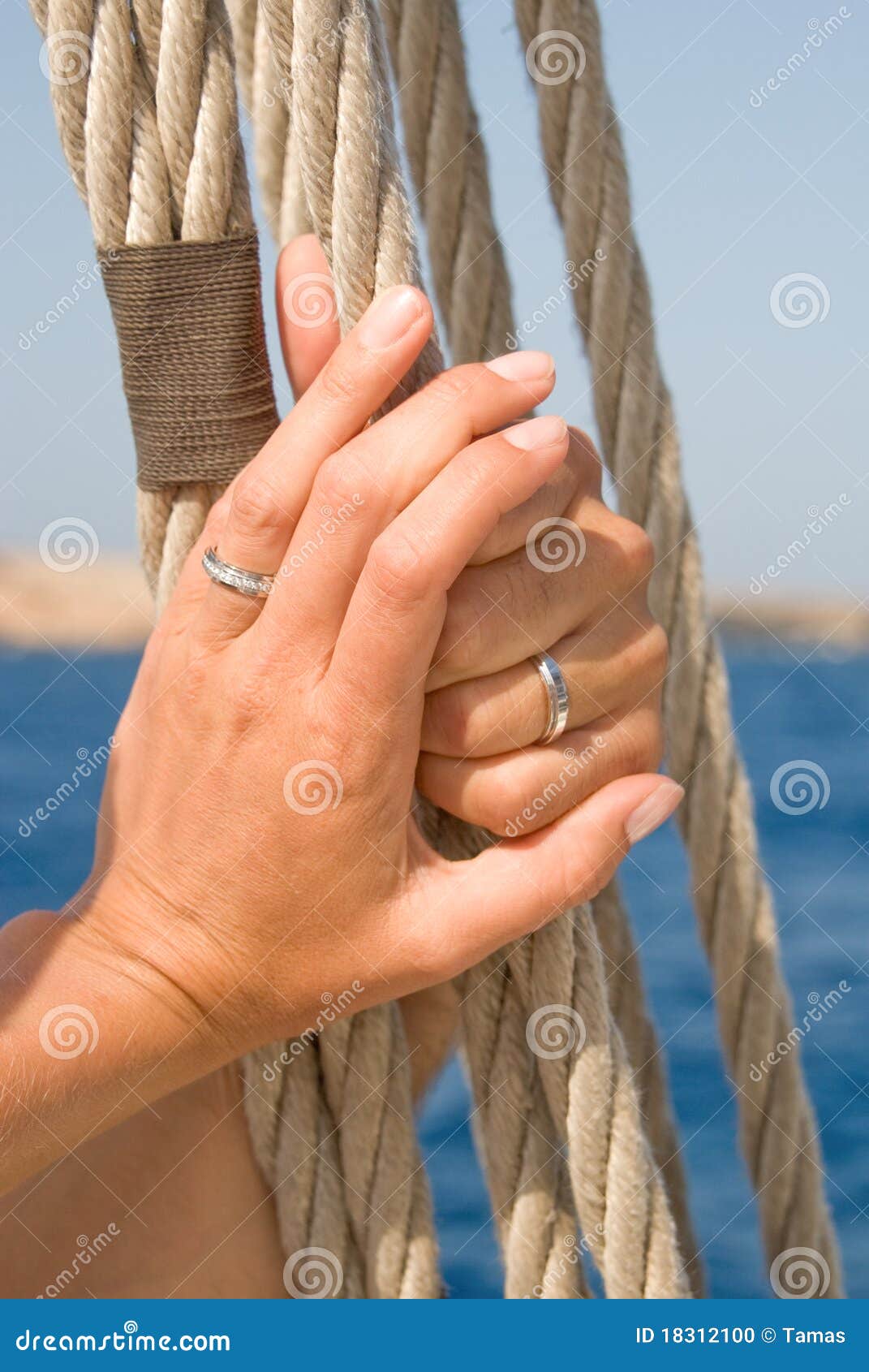 Hands on ship ropes stock photo. Image of closeup, together - 18312100